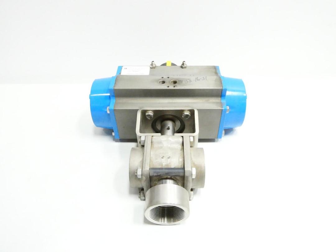 FNW 3-WAY PNEUMATIC STAINLESS THREADED 2IN NPT BALL VALVE